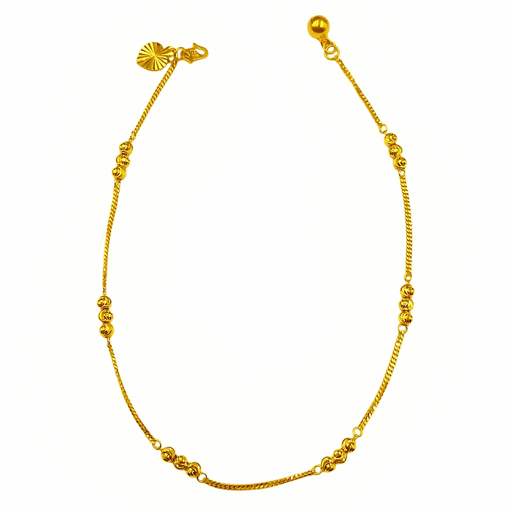 916 Gold Beads Anklet With Dangle Bell And Heart – Marina Goldsmith