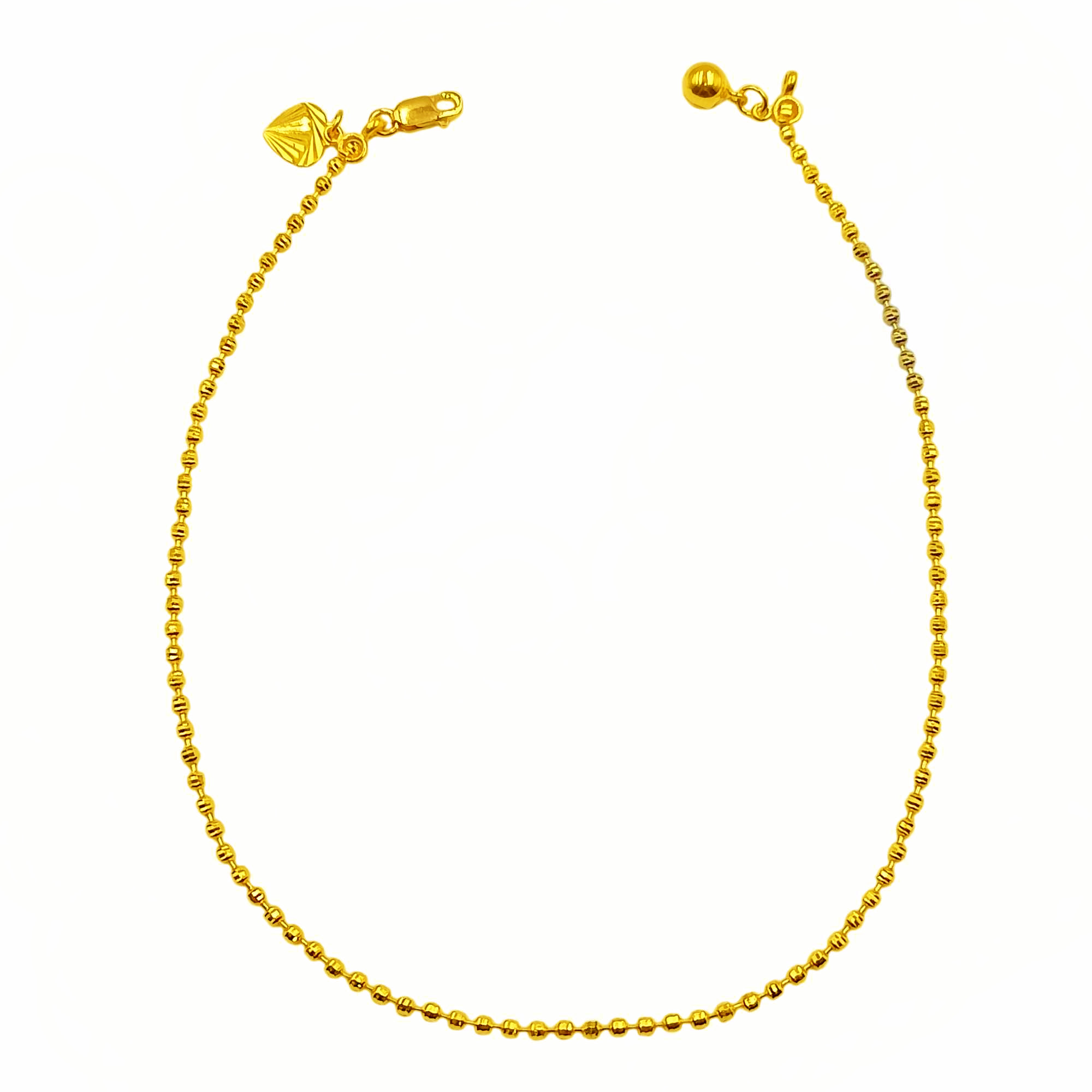 916 Gold Beads Anklet With Dangle Heart & Bell – Marina Goldsmith