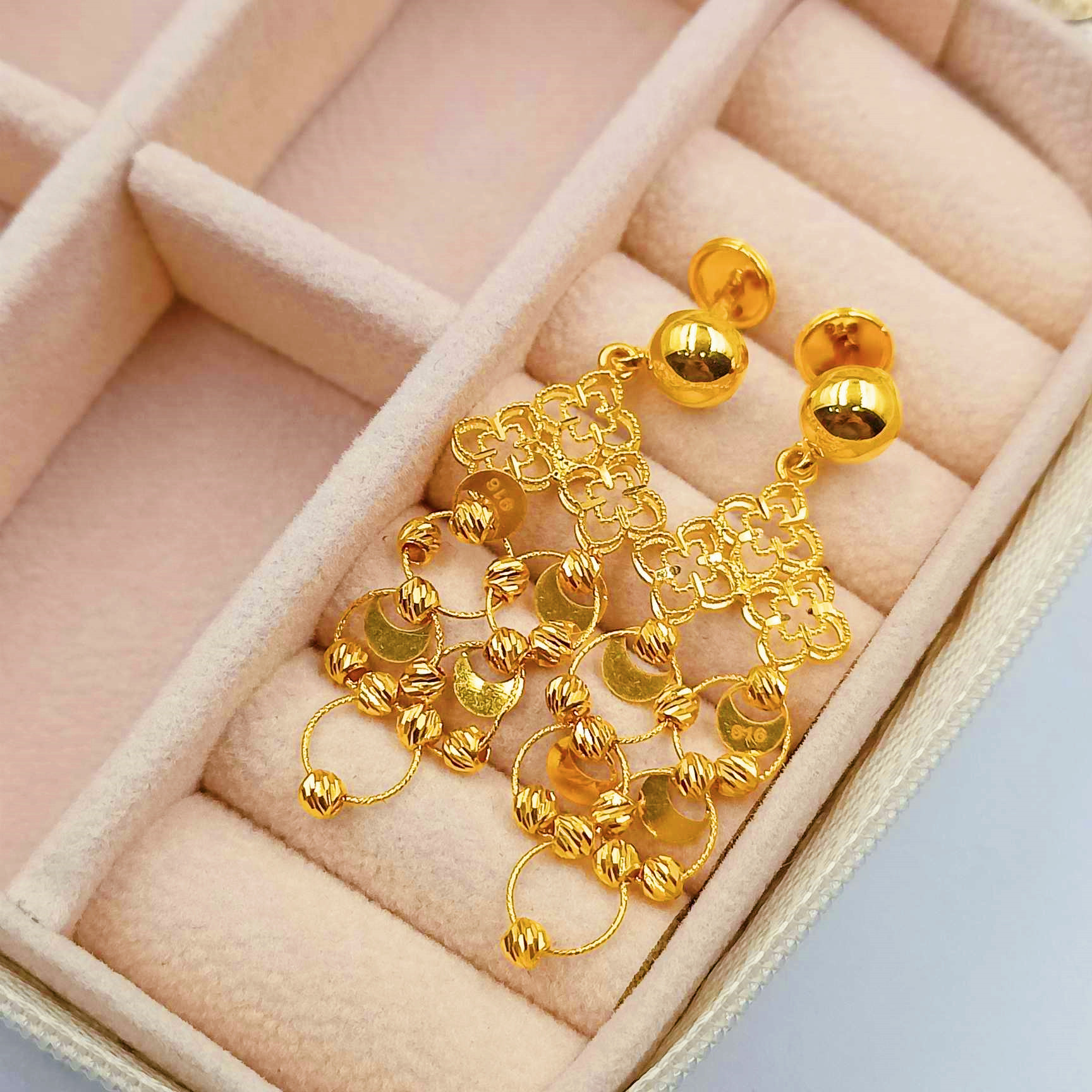 916 Gold Elegant Dangling Beads Stud Earrings – Marina Goldsmith