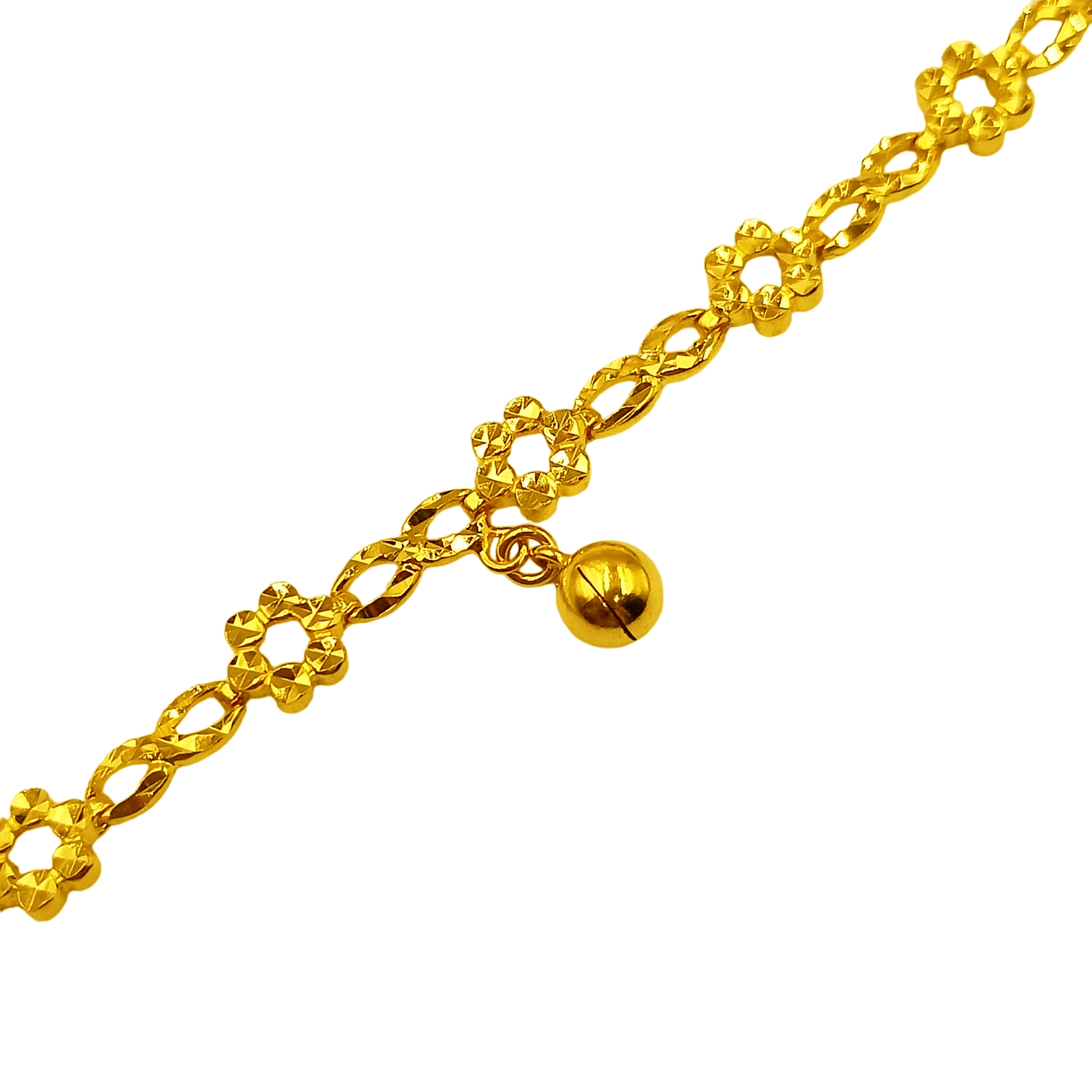 916 Gold Beads Anklet With Dangle Bell & Heart – Marina Goldsmith