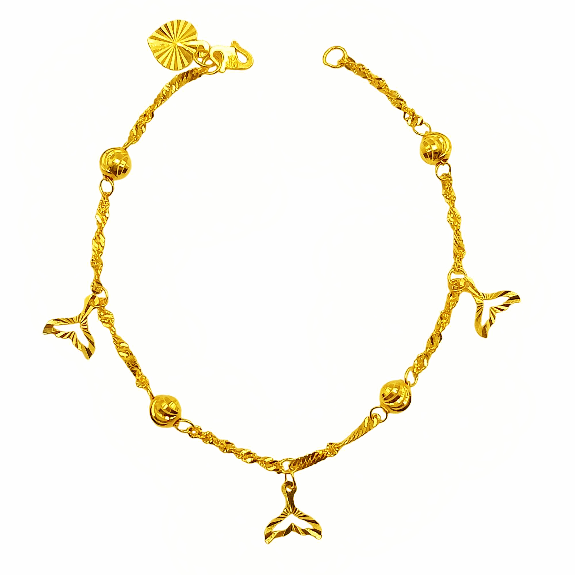 916 Gold Dangling Mermaid Tail With Ball Bracelet – Marina Goldsmith